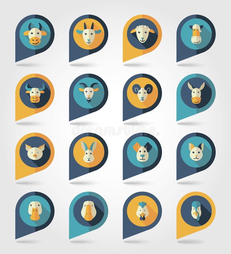 Farm Animals Mapping Pins Icons Stock Vector - Illustration of goose ...