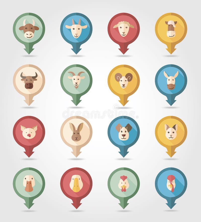 Farm Animals Mapping Pins Icons Stock Vector - Illustration of donkey ... Farm Animals Mapping Pins Icons Stock Vector - Illustration of donkey ...