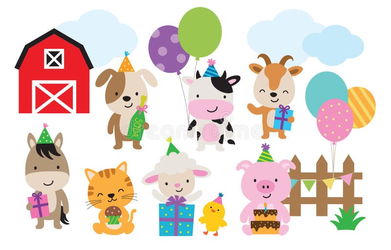 Farm Barn Animals Birthday Party Vector Illustration Stock Vector ...