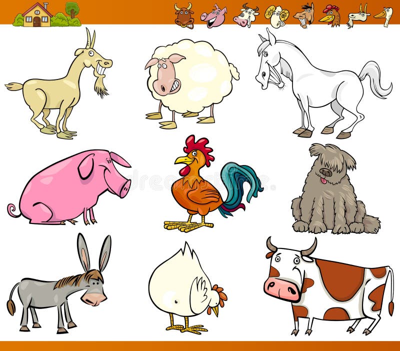 Vector Design Set of Cartoon Farm Animals. Stock Vector - Illustration ...