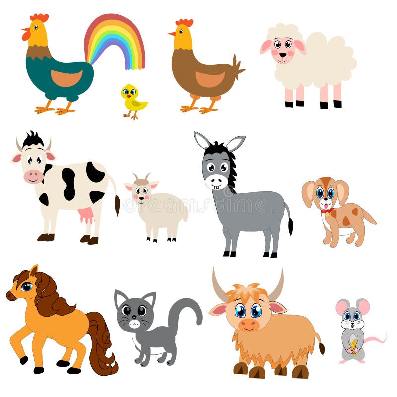 Farm Animals Set , Cartoon Vector Illustration Character Vector Stock ...