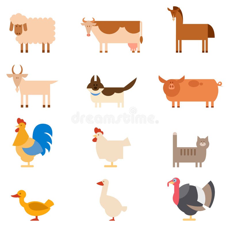 Farm animals flat icons stock vector. Illustration of animal - 59556854