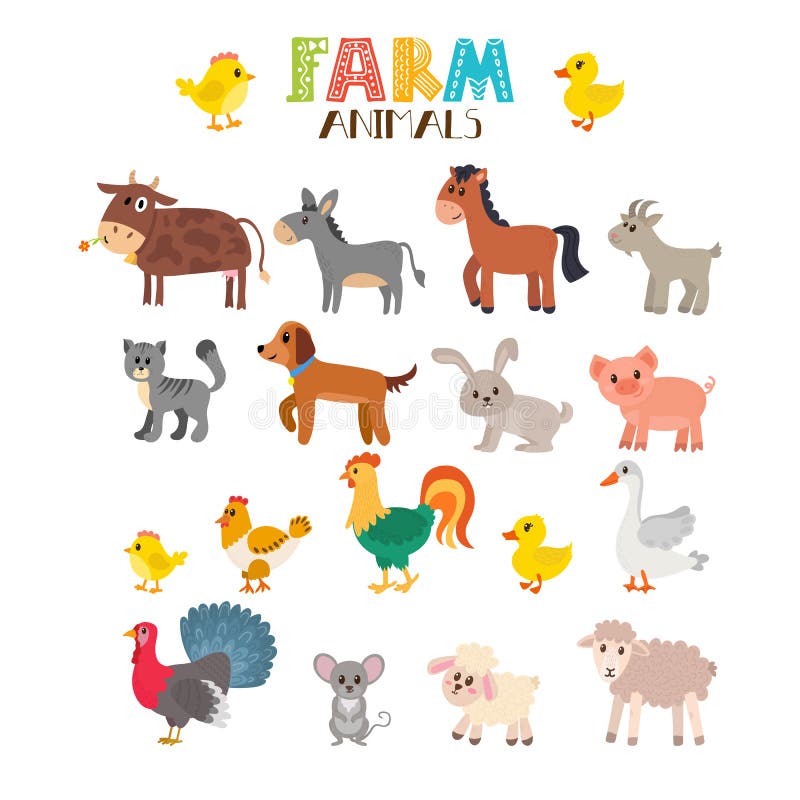 Farm Animals Vector Set. Cute Cartoon Animals Stock Vector ...