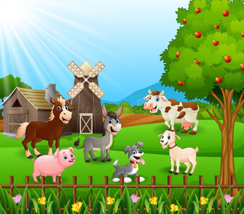 Farm Background on Hill with the Other Animals Stock Vector ...