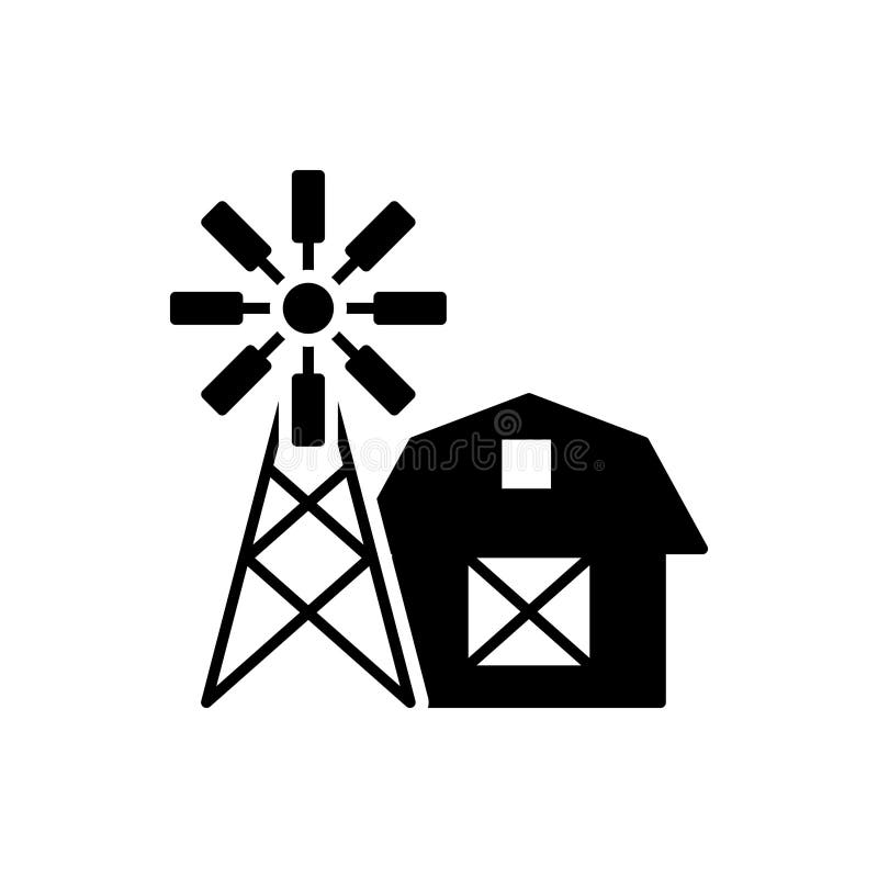 Farm Barn House Windmill Black Icon Stock Vector - Illustration of ...