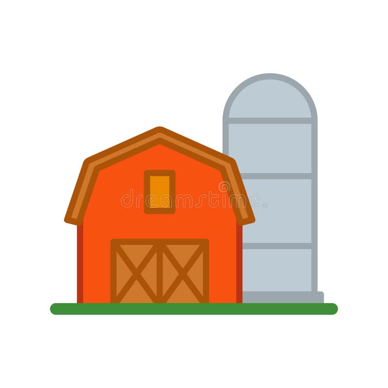 Farm Barn and Silo Icon in Flat Style Stock Vector - Illustration of storage, outdoors: 386551218