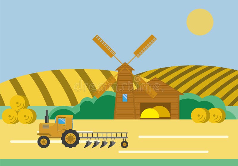 Farm Barn Windmill Tractor stock vector. Illustration of village - 85382792