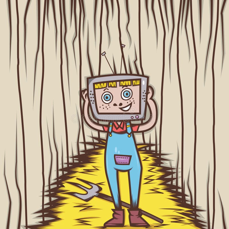 The Man with Television Head in Tv Addiction Concept Stock Illustration ...