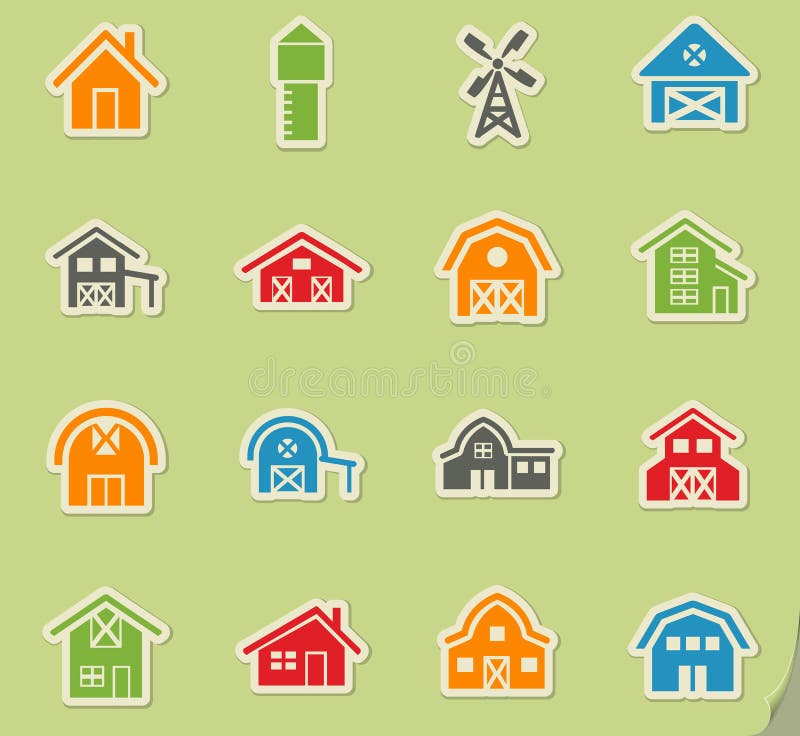 Farm building icon set stock illustration. Illustration of labels ...