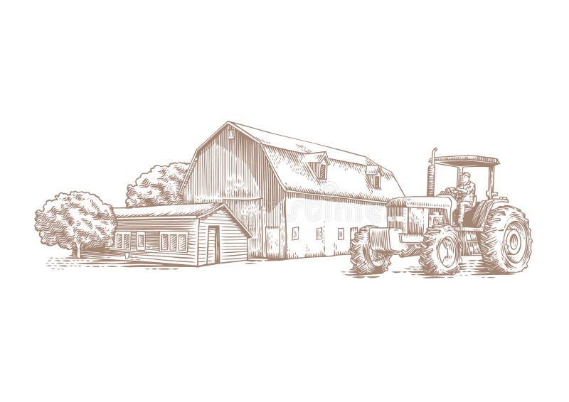 Farm building and tractor stock vector. Illustration of summer - 81686730