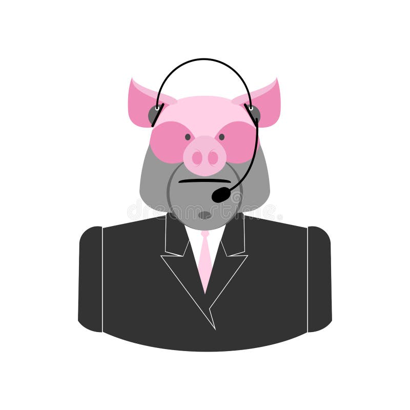 Farm Call Center. Pig with Headset Stock Vector - Illustration of chat ...