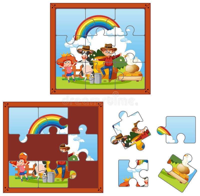 Farm Characters Photo Puzzle Game Template Stock Vector - Illustration ...