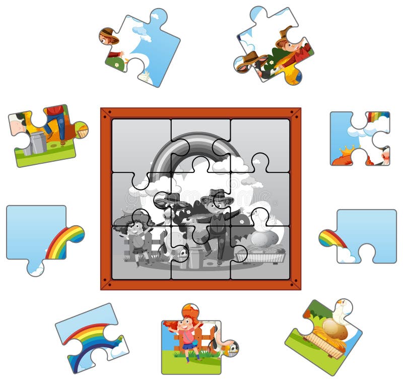 Farm Characters Photo Puzzle Game Template Stock Vector - Illustration ...