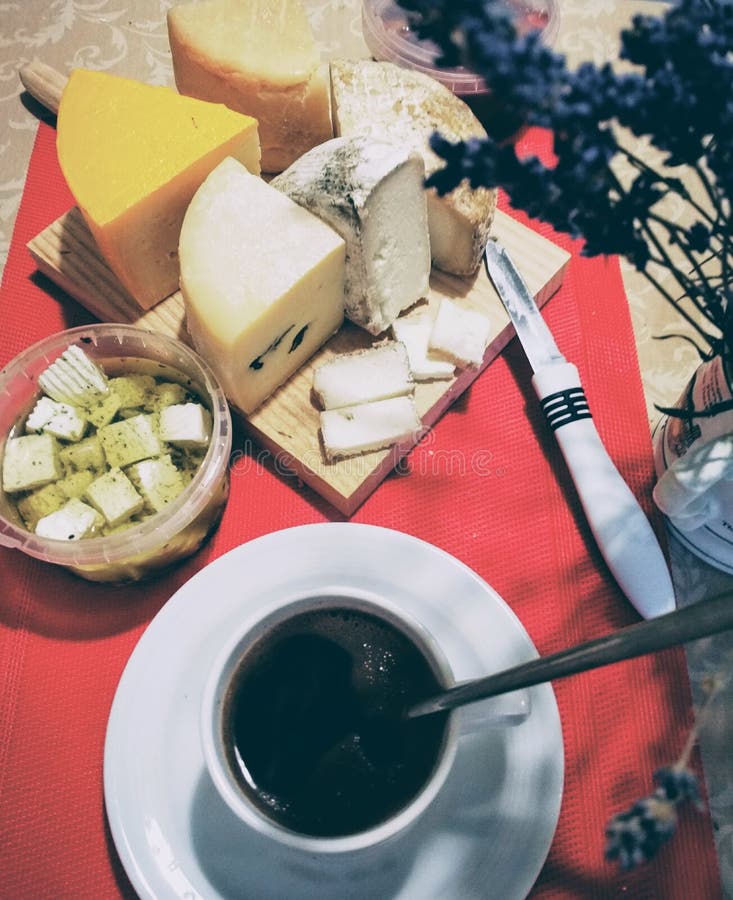 Farm cheese, cup of coffee stock image. Image of cafe - 99640067