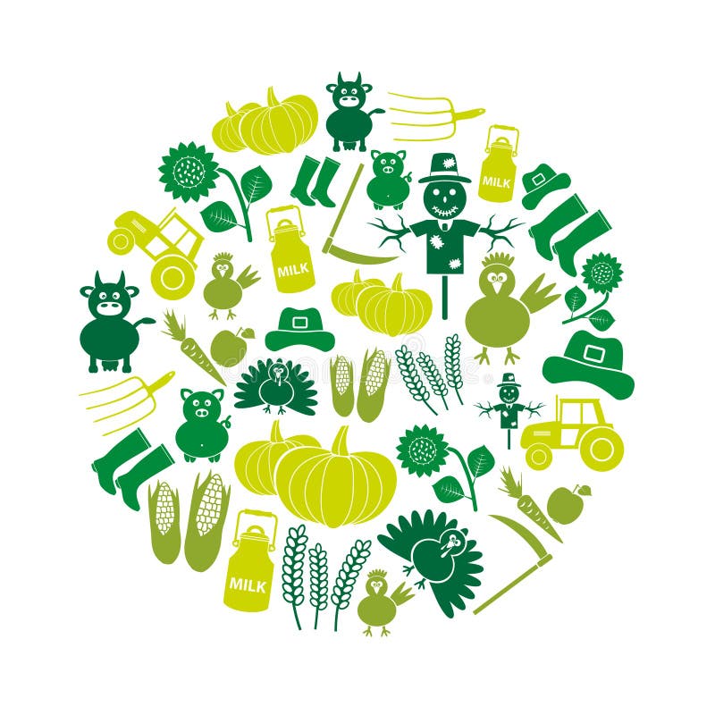Farm Color Simple Icons Set Vector in Circle Stock Vector ...