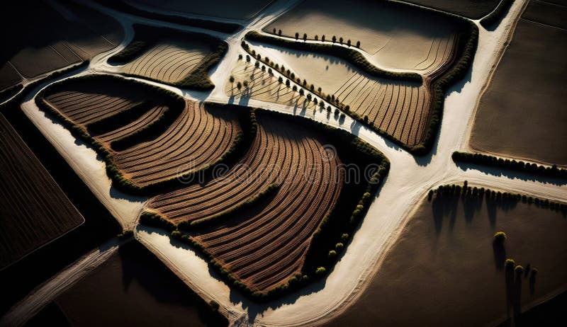 Farm Colored Fields Aerial View, Top View. AI Generated. Stock ...