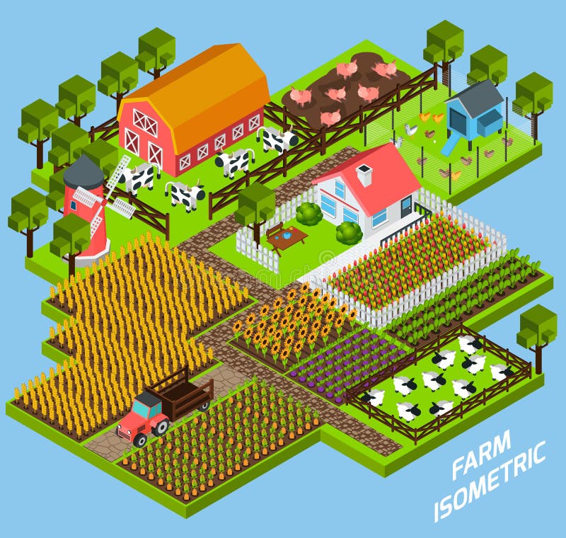 Farm Complex Isometric Blocks Composition Stock Vector - Illustration ...