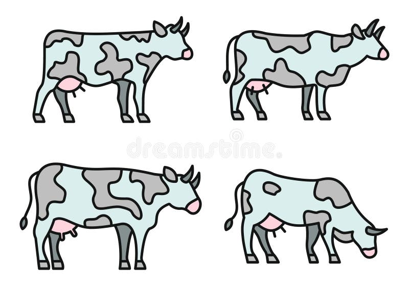 Farm Cow Icons Set Vector Color Stock Vector - Illustration of guernsey ...