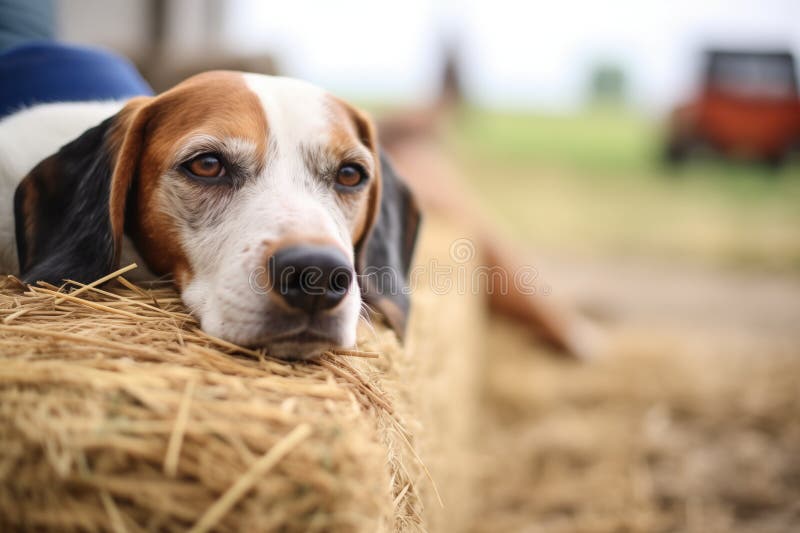 Farm Dog Resting by a Hay Stack Stock Photo - Image of serene, scene ...