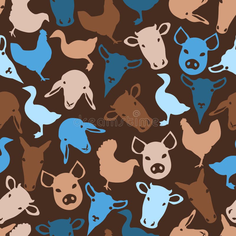 Farm or Domestic Animal Brown and Blue Pattern Design Stock Vector ...