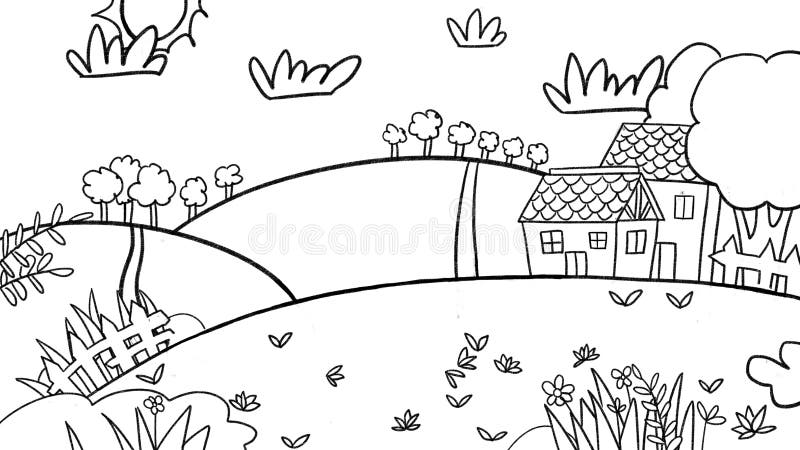 Vegetable Garden and Farm Drawing Outline Template for Coloring and Art ...