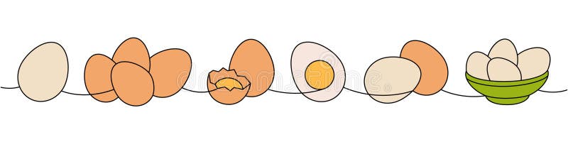Farm Eggs One Line Colored Continuous Drawing. Boiled Eggs, Broken ...