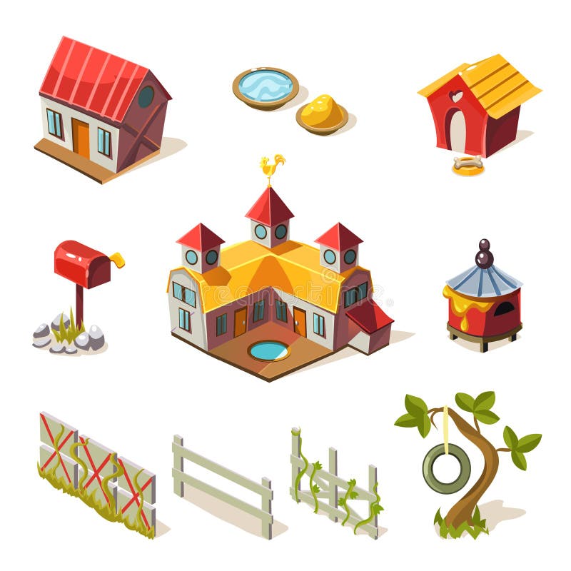 Farm Elements in Cartoon Flat Style Stock Vector - Illustration of ...