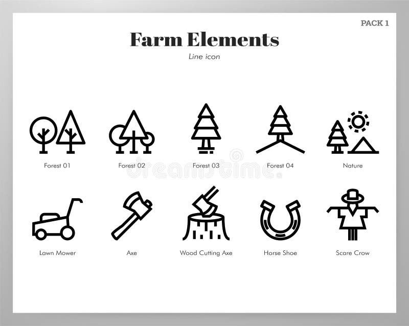 Farm elements Line pack stock vector. Illustration of woods - 155685654
