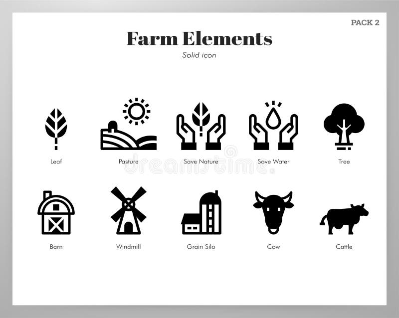 Farm elements Solid pack stock vector. Illustration of leaf - 155686496