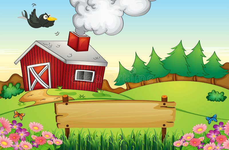 A Farm with an Empty Signboard Stock Vector - Illustration of flowers ...