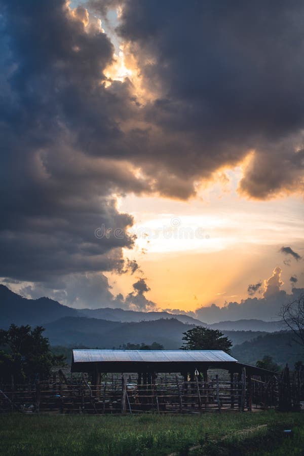 Farm in the Evening Beautiful Sky Stock Image - Image of ripple ...