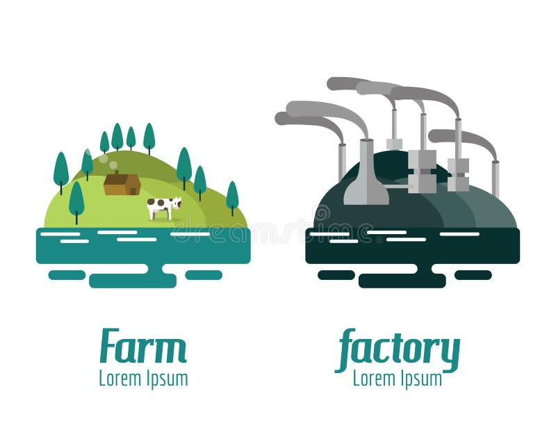 Farm and Factory Landscape. Stock Illustration - Illustration of ...