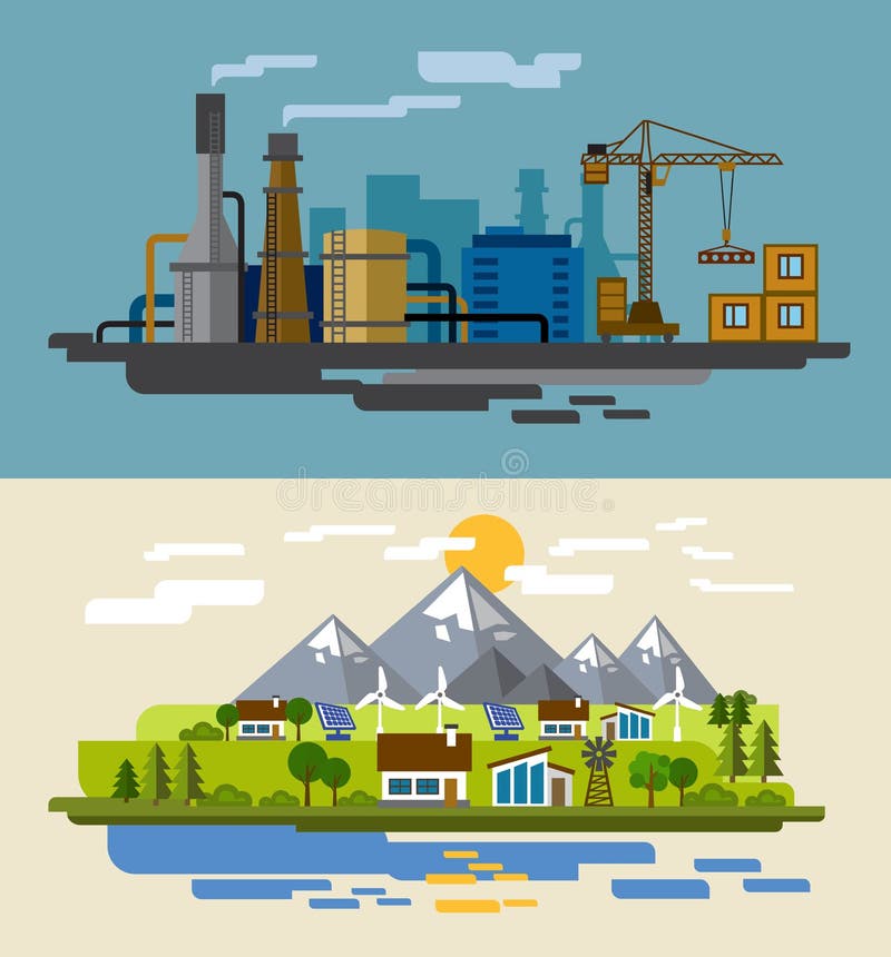 Farm and factory stock vector. Illustration of flat, plant - 47474480