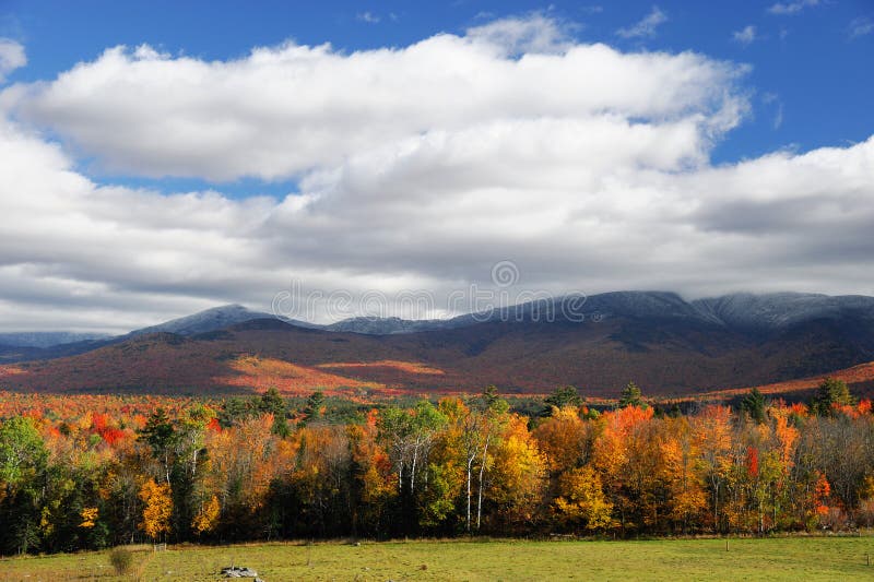 Farm in Fall Season with Colorful Mountain and Forest Stock Photo ...