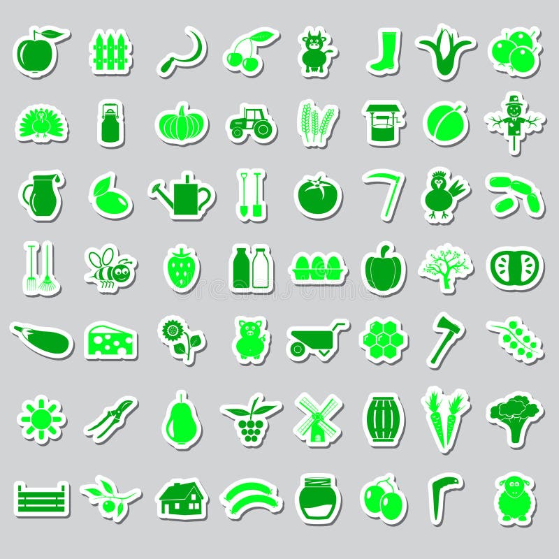 Farm and Farming Big Simple Color Stickers Set Vector Eps10 Stock ...