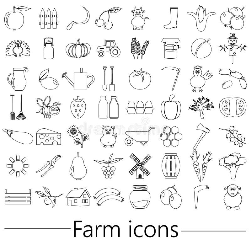 Farm and Farming Big Simple Outline Icons Set Vector Eps10 Stock Vector ...