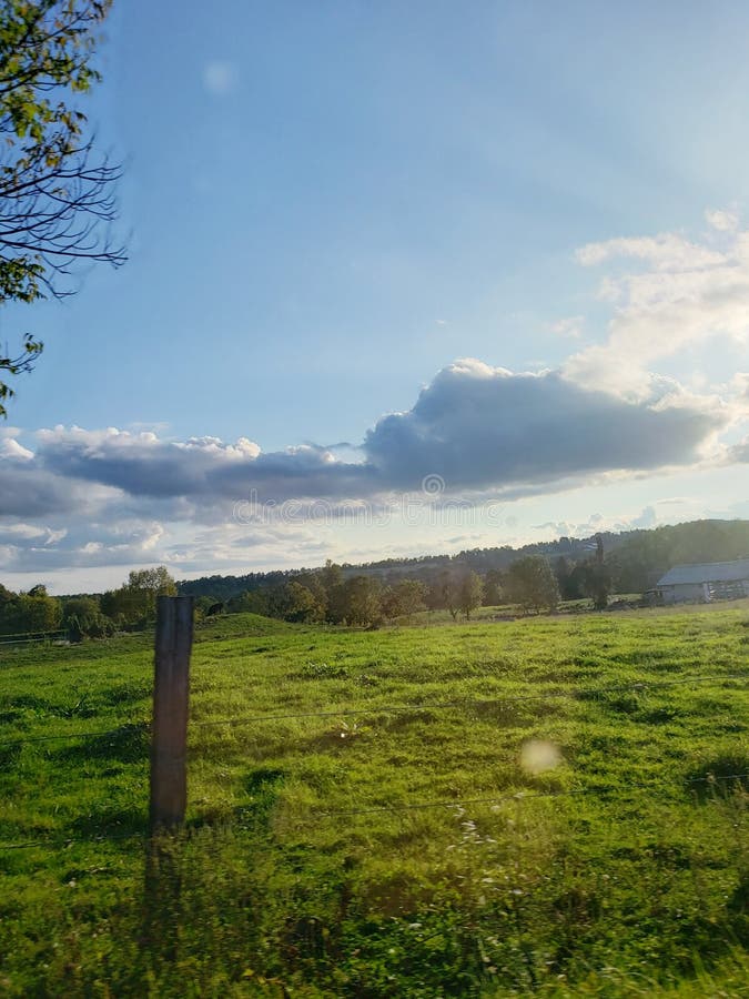 Farm Field Evening Skys Farm Post Stock Image - Image of evening, field ...