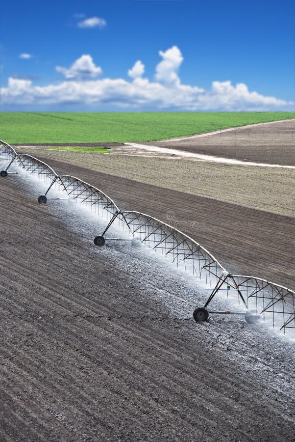 Farm Field with Irrigation System Stock Image - Image of ground, farm ...