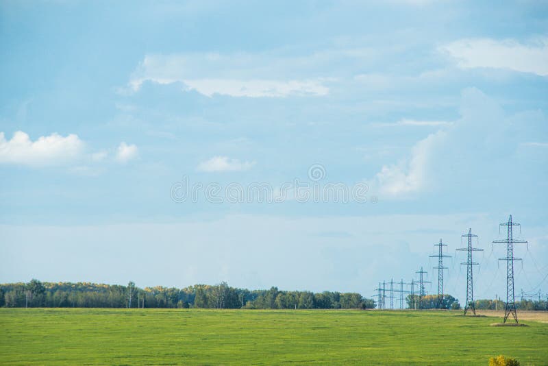 Farm Field with Power Lines on Horizon Stock Photo - Image of power ...