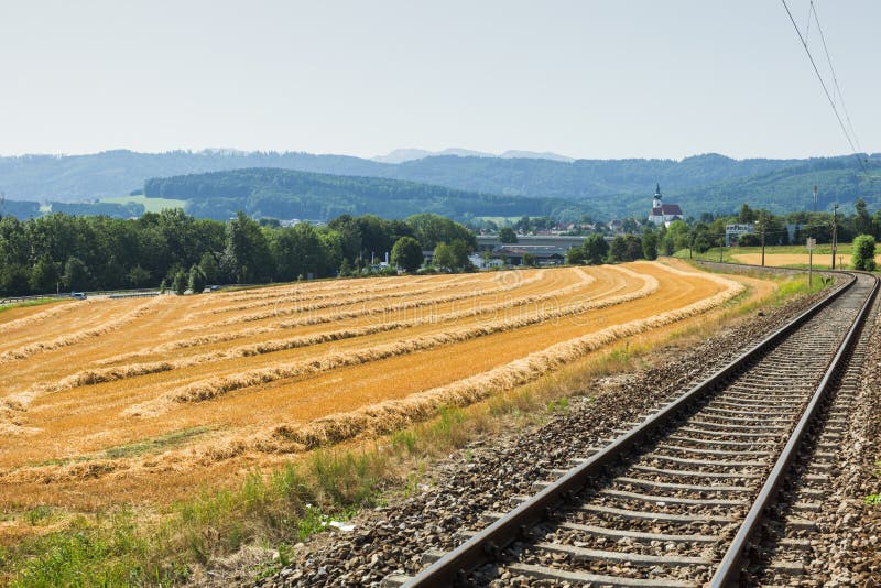 Farm Field in Summer Time Next To the Train Rails, in the Upper Austria ...