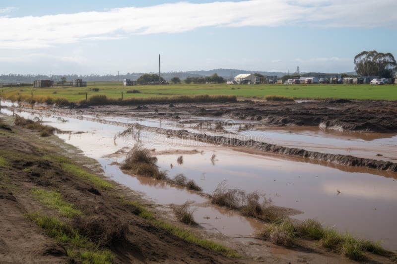 Farm Field, with Water Runoff and Pollution Visible Along the Shore ...