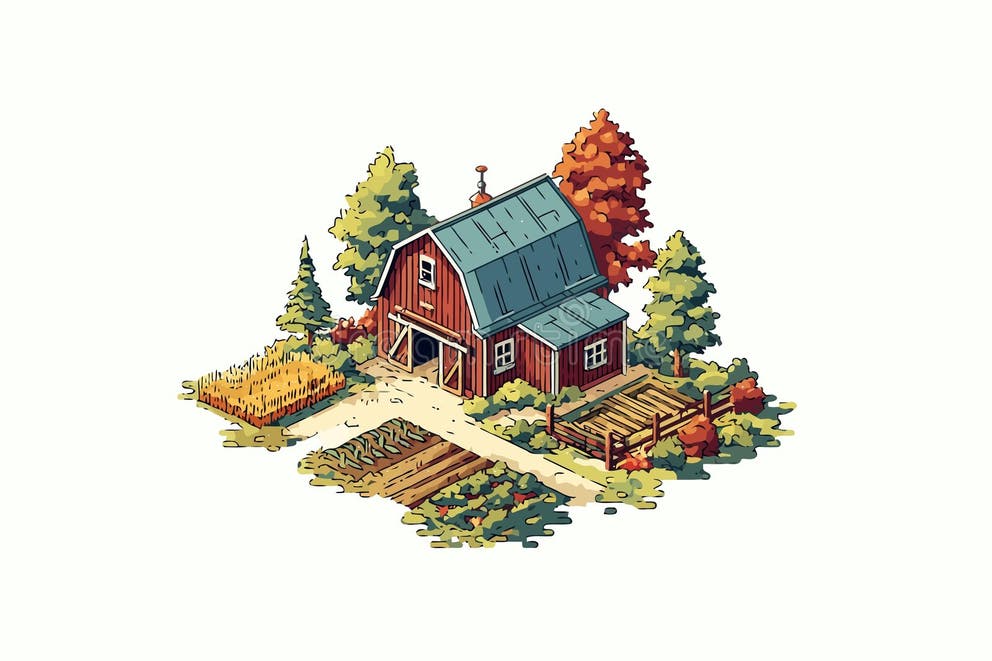 Farm with Fields and Barn Isometric Isolated Stock Vector ...