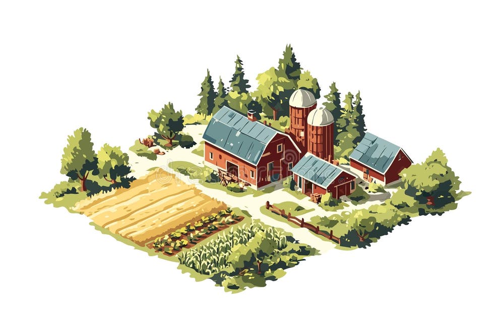 Farm with Fields and Barn Isometric Isolated Stock Vector ...