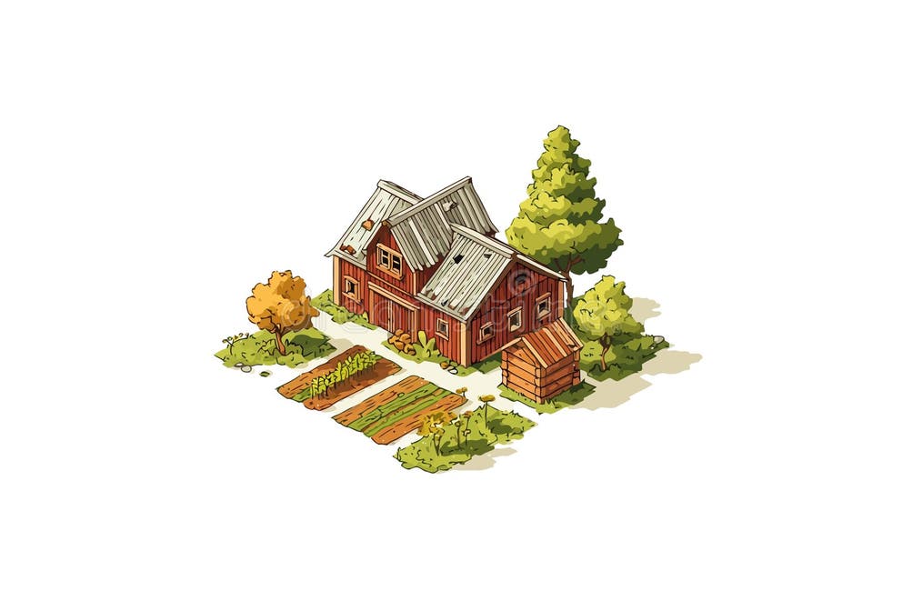 Farm with Fields and Barn Isometric Isolated Stock Vector ...