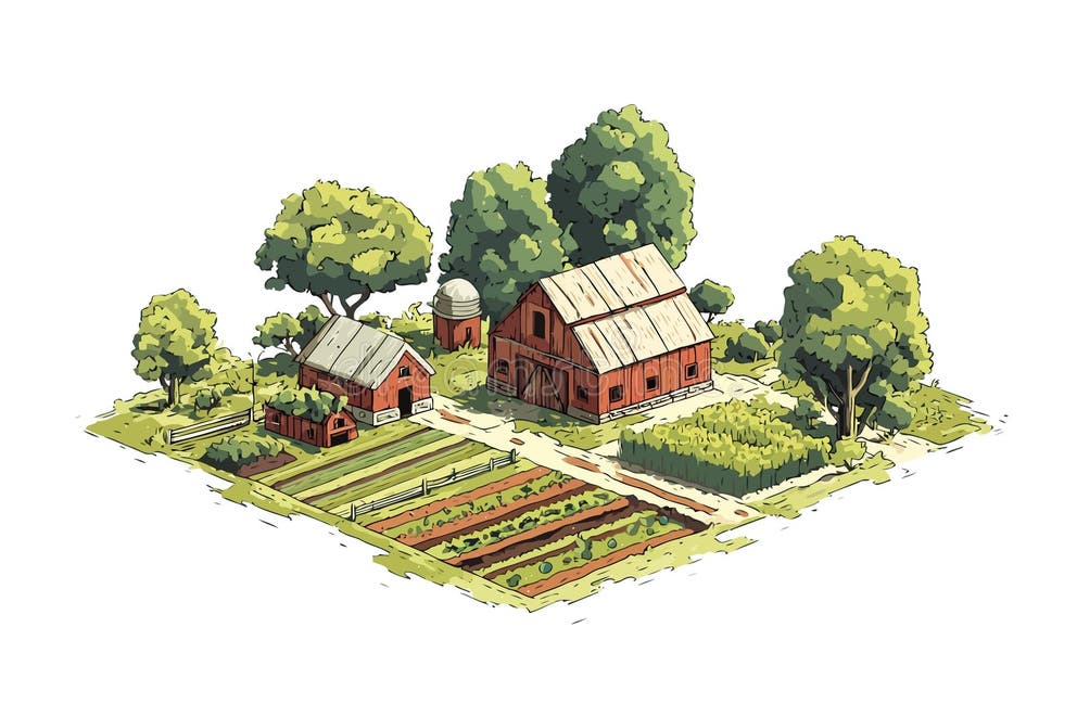 Farm with Fields and Barn Isometric Isolated Stock Vector ...