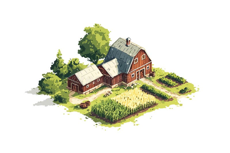 Farm with Fields and Barn Isometric Isolated Stock Vector ...