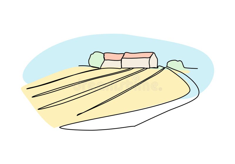 Rural Landscape, Hand Drawn Sketch Vector Illustration Stock Vector ...