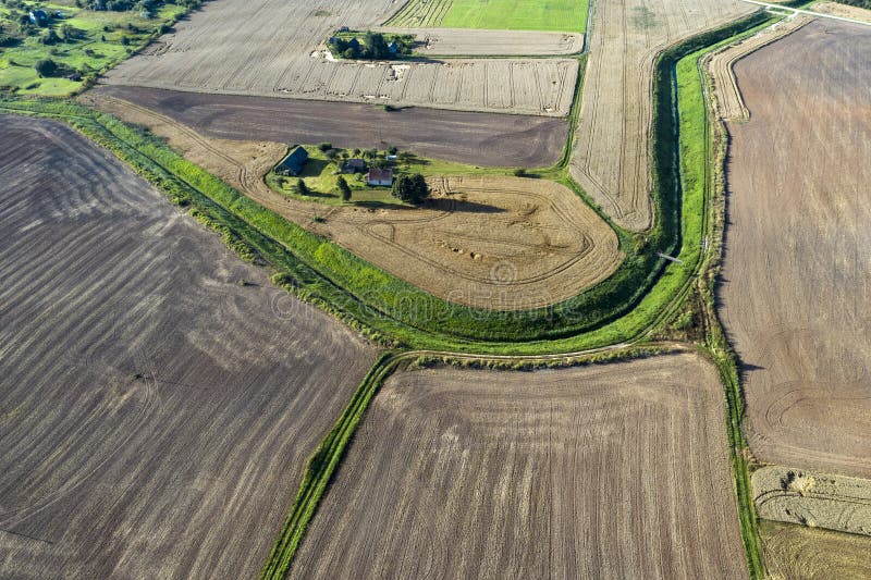 Farm Fields in Summer End, Aerial View Stock Image - Image of land ...