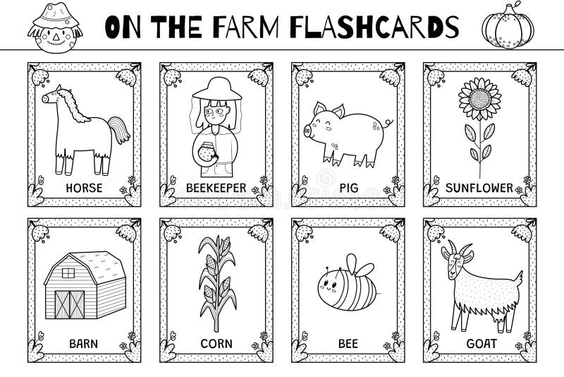 On the Farm Flashcards Black and White Collection. Flash Cards Set for ...