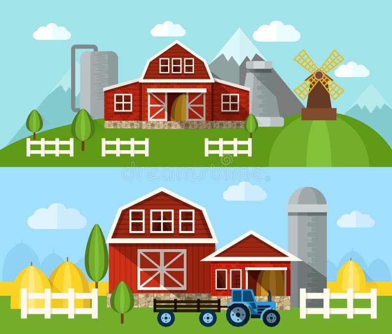 Farm Flat Banner stock vector. Illustration of country - 59558574